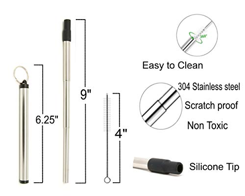 Suck It Select 2 Pack Collapsible Telescopic Reusable Stainless Steel Metal Straws with Silicone Tips and Travel Cases (Black Stripe)