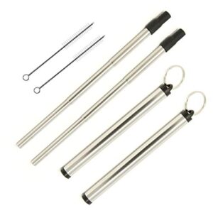 Suck It Select 2 Pack Collapsible Telescopic Reusable Stainless Steel Metal Straws with Silicone Tips and Travel Cases (Black Stripe)