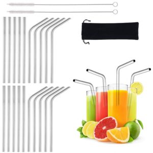 20 pack reusable stainless straws, 6-inch short drinking straw stainless steel, portable straw for cocktails travel kid, metal cocktails straw with cleaning brush and carry bag