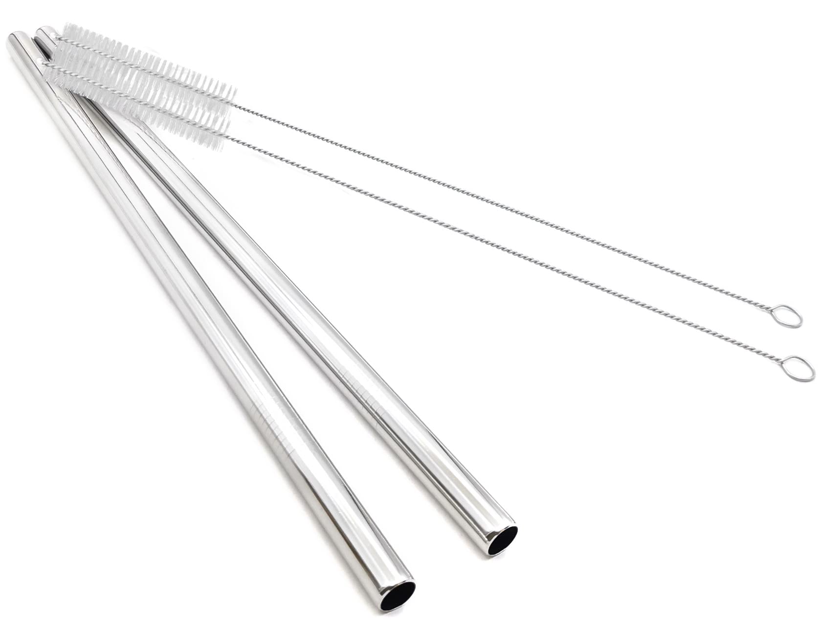 Super Big Drinking Straws Set 12" Extra Long 1/2" Extra Wide Reusable 304 Food-Grade 18/8 Stainless Steel for Frozen Drinks Boba Bubble Tea Smoothies and Shakes - Set of 2 with 2 Cleaning Brushes