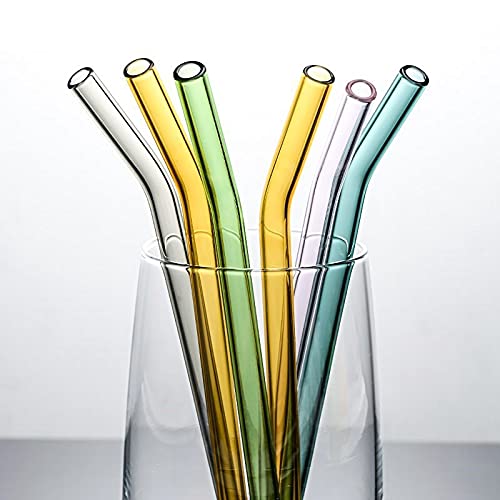 8 Pcs Reusable Glass Straws, 8"x8mm Eco-friendly Drinking Straws for Smoothie, Milkshakes, Tea, Juice, Cocktail Straws, Multi-Color Mixed (8Pcs Bent)