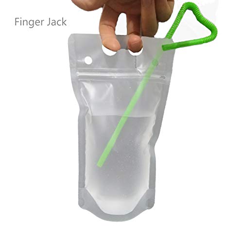 Drink Pouches Bag with Straws 20 Pack 17oz Plastic container Reclosable Zipper Hand-held Heavy Duty Ice Drinking Juice Pouches Bags