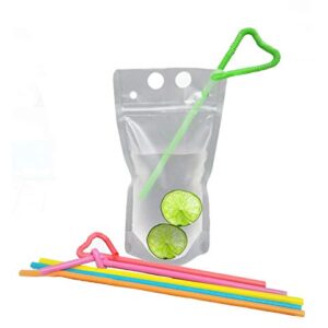 Drink Pouches Bag with Straws 20 Pack 17oz Plastic container Reclosable Zipper Hand-held Heavy Duty Ice Drinking Juice Pouches Bags