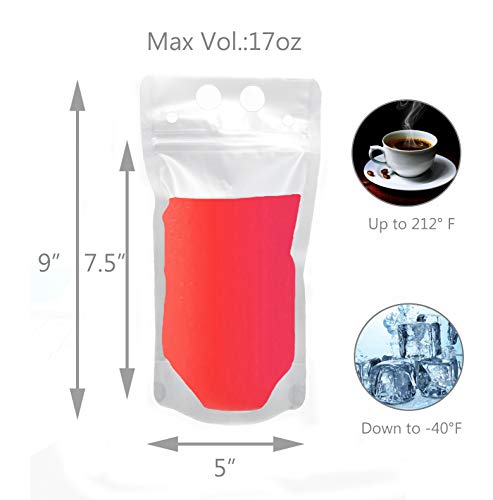 Drink Pouches Bag with Straws 20 Pack 17oz Plastic container Reclosable Zipper Hand-held Heavy Duty Ice Drinking Juice Pouches Bags