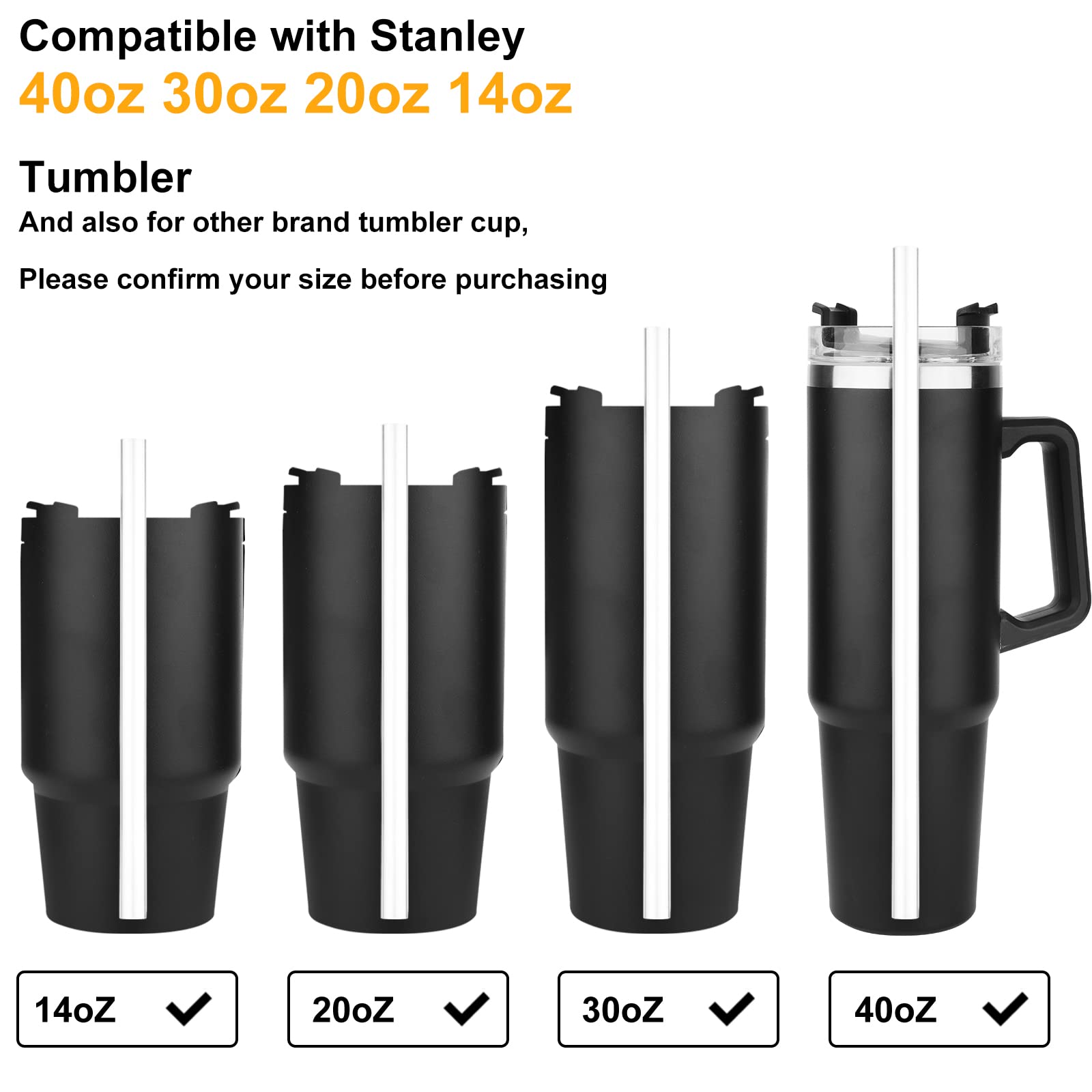 4pcs 11.8inch Replacement Straws for Stanley Adventure Travel Tumbler 40oz, Plastic Replacement Straw with Cleaning Brush and Reusable 0.4inch Cloud Straw Tip Covers for Stanley 40oz Water Jugs