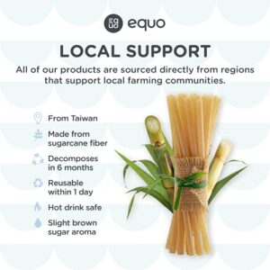 EQUO Sugarcane Straws, Disposable, Biodegradable, Compostable, and Plastic-Free Drinking Straws, Pack of 50, Standard