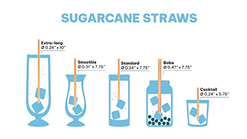 EQUO Sugarcane Straws, Disposable, Biodegradable, Compostable, and Plastic-Free Drinking Straws, Pack of 50, Standard