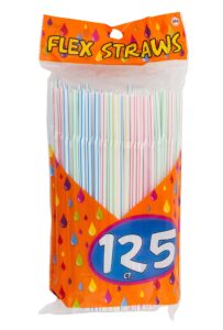 items 4u! 125 flex straws, stripe, assorted colors