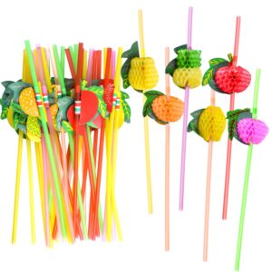 bronagrand fruit straws,50pcs multicolors plastic honeycomb straws disposable luau party straws for drinks margaritas cocktails