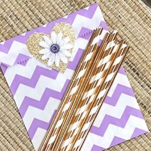 Rose Gold Solid and Stripe Foil Paper Straws - 7.75 Inches - 50 Pack - Outside the Box Papers Brand