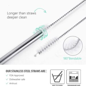 8 Piece 1/4 inch (6mm) Wide Stainless Steel Straws for 40 oz Tumbler with Handle, 12 Inch Long Reusable Metal Drinking Straws, Replacement Straws with Silicone Tips & Cleaning Brush, Silver