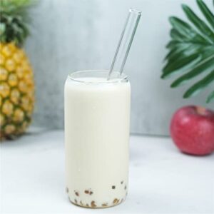 [10 Pcs] Reusable Glass Boba Smoothie Straws - 9" x 14 mm Eco Friendly Clear Drinking Straws with 2 Cleaning Brushes for Bubble Tea,Milkshakes,Juice