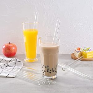 [10 Pcs] Reusable Glass Boba Smoothie Straws - 9" x 14 mm Eco Friendly Clear Drinking Straws with 2 Cleaning Brushes for Bubble Tea,Milkshakes,Juice