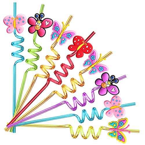 24 Butterfly Drinking Straws with 2 PCS Straws Cleaning Brush for Butterfly Birthday Party Supplies Favors Decorations