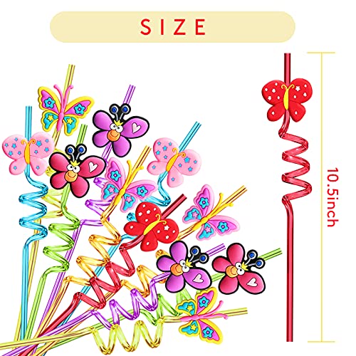 24 Butterfly Drinking Straws with 2 PCS Straws Cleaning Brush for Butterfly Birthday Party Supplies Favors Decorations