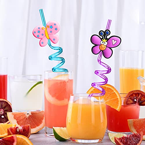 24 Butterfly Drinking Straws with 2 PCS Straws Cleaning Brush for Butterfly Birthday Party Supplies Favors Decorations