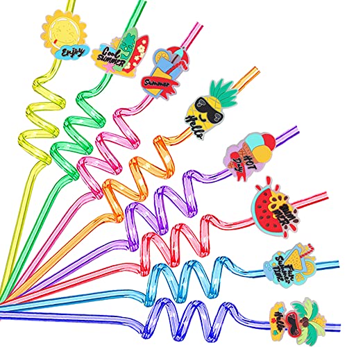 Hawaii Beach Summer Theme Party Favors Straws for Birthday Party Supplies with Cleaning Brush (8pcs)