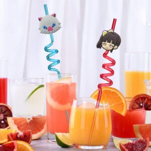 24 Demon Slayer Reusable Drinking Straws, Anime Themed Party Favors Birthday Decorations for Kids Girls Boys