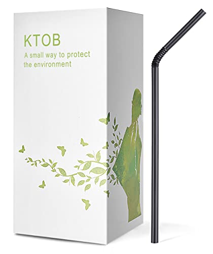 200 Count 100% Plant-Based Compostable Black PLA Straws-KTOB Biodegradable Flexible Drinking Straws - A Fantastic Eco Friendly Alternative to Disposable Plastic Bendable Plasticless Straws