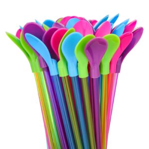 100 pcs snow cone spoon straw hard plastic straws 9.3 inch detachable straws reusable long milkshake straws for drinking snow cone ice cream coffee kitchen stirring utensil supplies, assorted colors