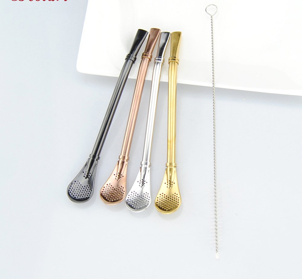 Hihelp 4 PCS Stainless Steel Straws Yerba Mate Bombilla Drinking Straws Free Cleaning Brush Include, Colorful, 6 Piece Set