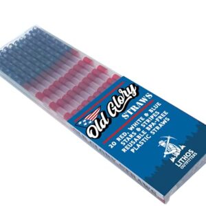 Lithos Outfitters, Old Glory Straws 20-Pack Red White Blue American Flag Reusable BPA-Free Plastic Drinking Straws