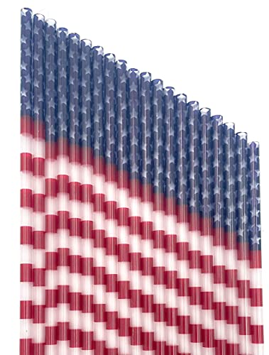 Lithos Outfitters, Old Glory Straws 20-Pack Red White Blue American Flag Reusable BPA-Free Plastic Drinking Straws