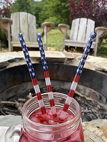 Lithos Outfitters, Old Glory Straws 20-Pack Red White Blue American Flag Reusable BPA-Free Plastic Drinking Straws