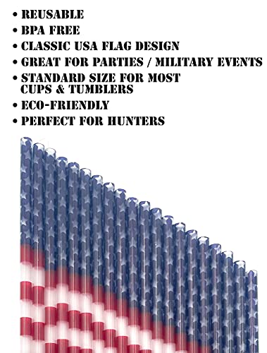 Lithos Outfitters, Old Glory Straws 20-Pack Red White Blue American Flag Reusable BPA-Free Plastic Drinking Straws