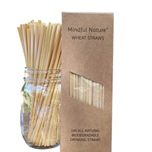 Mindful Nature® Wheat Straws - 100 All-Natural Drinking Straws - Single use, Disposable, Biodegradable, and Compostable