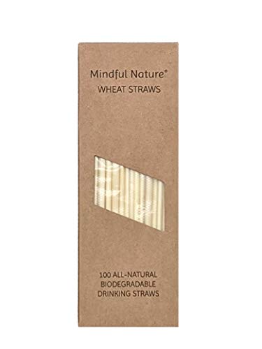 Mindful Nature® Wheat Straws - 100 All-Natural Drinking Straws - Single use, Disposable, Biodegradable, and Compostable