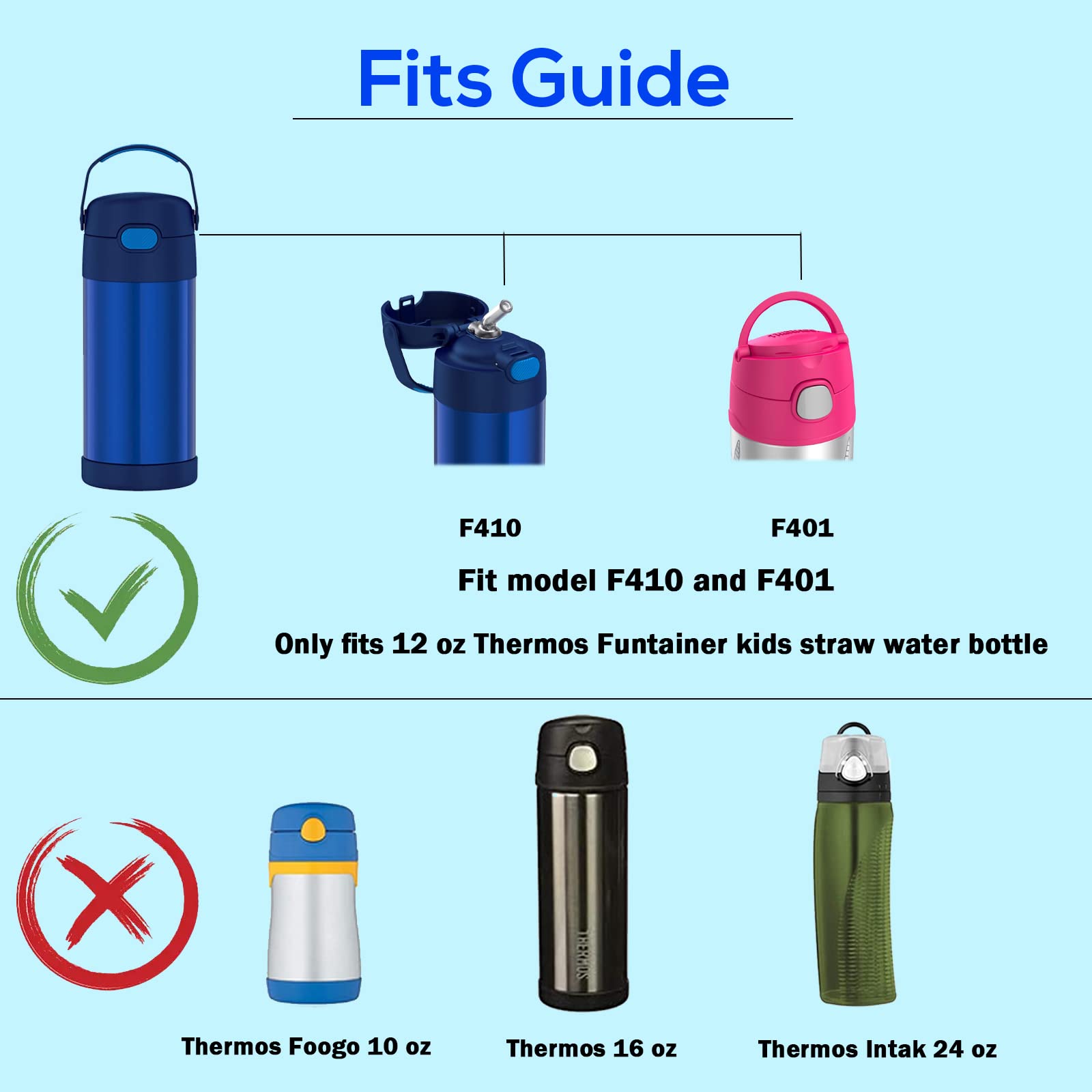 Replacement Straw and Silicone Boot compatible with Thermos 12 oz Water Bottles, Reusable Straw compatible with Thermos 12oz, 2 PCS Sleeves and 3 PCS Straws compatible with Thermos F401