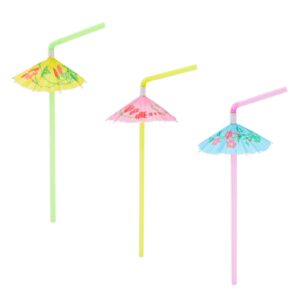 150 Pack Tropical Umbrella Straws for Cocktail, Drinks, Hawaiian Luau Beach Summer Party Supplies