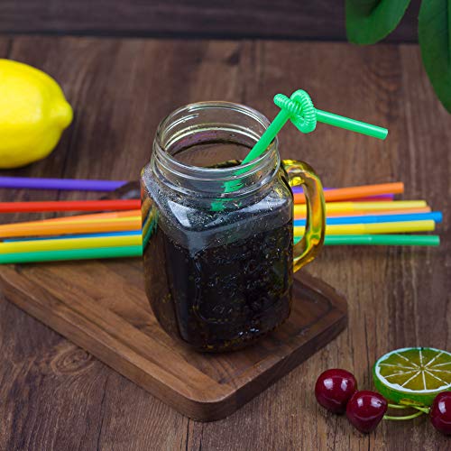 200 Pcs Colorful Flexible Plastic Straws, BPA-Free Disposable Bendy Straws, 10.2" Long and 0.23'' Diameter