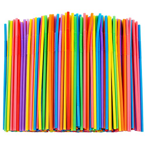 200 Pcs Colorful Flexible Plastic Straws, BPA-Free Disposable Bendy Straws, 10.2" Long and 0.23'' Diameter