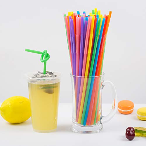 200 Pcs Colorful Flexible Plastic Straws, BPA-Free Disposable Bendy Straws, 10.2" Long and 0.23'' Diameter