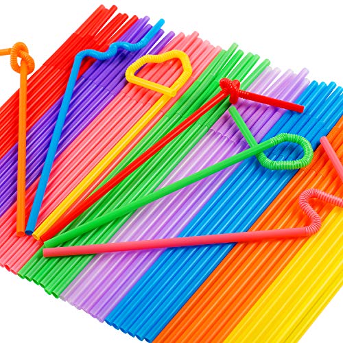 200 Pcs Colorful Flexible Plastic Straws, BPA-Free Disposable Bendy Straws, 10.2" Long and 0.23'' Diameter