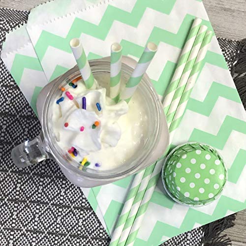 Striped Paper Straws - Mint Green Light Blush Pink White - 7.75 Inches - Pack of 50 Outside the Box Papers Brand