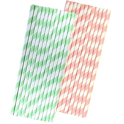 Striped Paper Straws - Mint Green Light Blush Pink White - 7.75 Inches - Pack of 50 Outside the Box Papers Brand