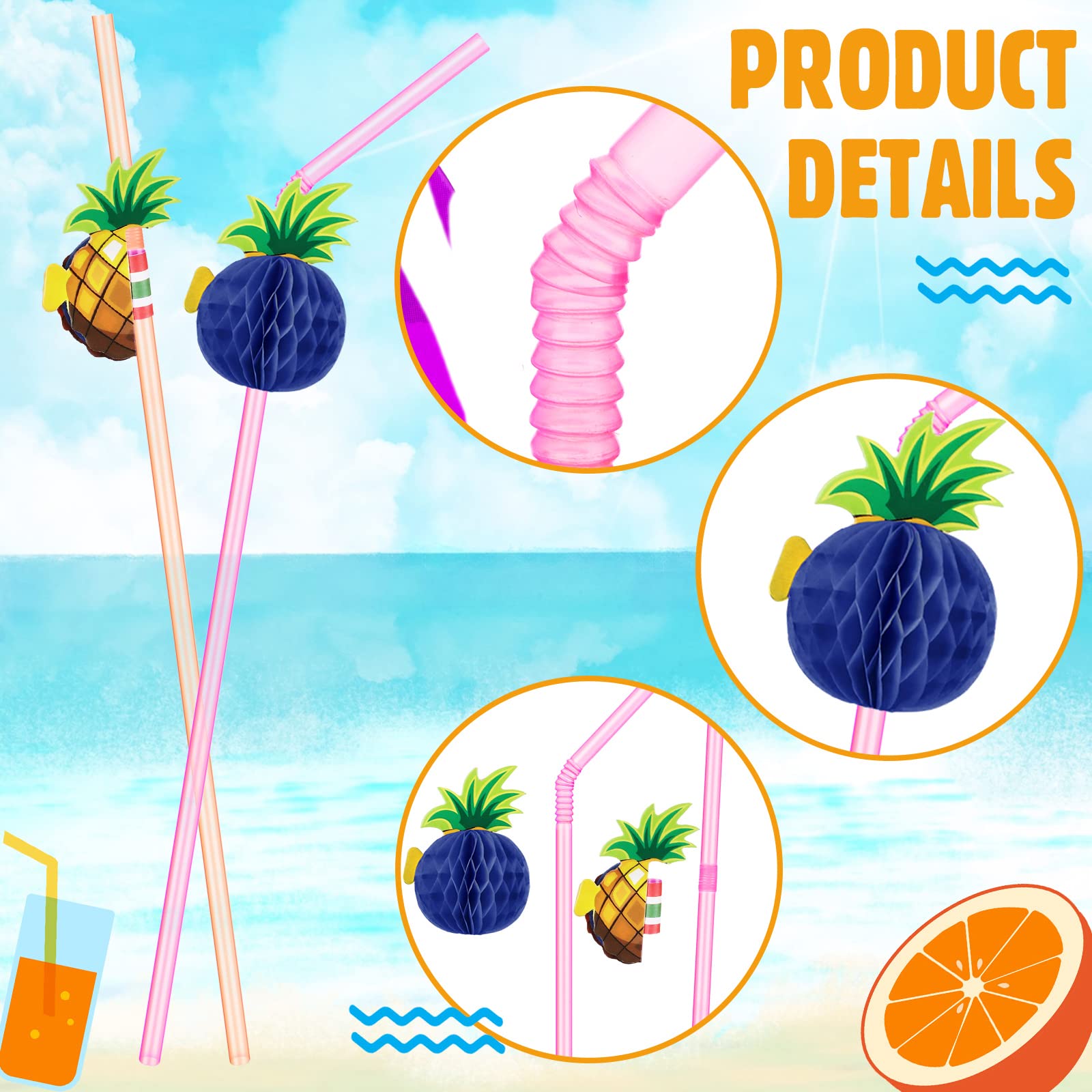 Weewooday 200 Pcs Hawaiian Drinking Straws for Luau Party Tropical Cocktail Disposable Straws Bendable Straws Flamingo Umbrella Straws for Hawaiian Pool Beach Flamingo Party Decorations