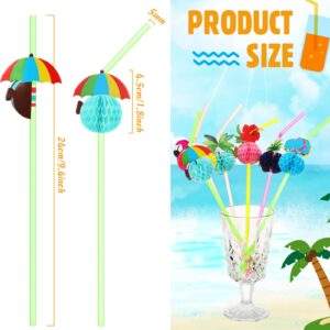 Weewooday 200 Pcs Hawaiian Drinking Straws for Luau Party Tropical Cocktail Disposable Straws Bendable Straws Flamingo Umbrella Straws for Hawaiian Pool Beach Flamingo Party Decorations