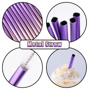 NiHome Pearlescent Reusable Stainless Steel Metal Straws 16-Pack with 2PCS Brushes, 8.5" Length, Square Twisted Design, Dishwasher Safe with 2 Cleaning Brushes Included (Gradient Pink Purple)