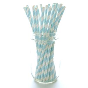 Blue Stripe Paper Party Straws (Pack of 25) - Baby Boy, Baby Shower, Beach Wedding Cake Pop Sticks