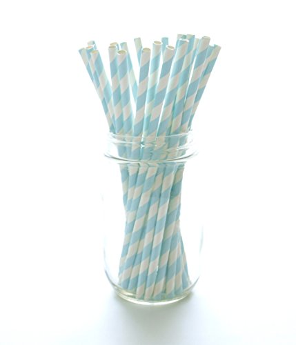 Blue Stripe Paper Party Straws (Pack of 25) - Baby Boy, Baby Shower, Beach Wedding Cake Pop Sticks