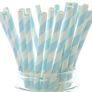 Blue Stripe Paper Party Straws (Pack of 25) - Baby Boy, Baby Shower, Beach Wedding Cake Pop Sticks