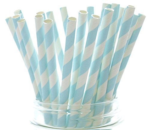 Blue Stripe Paper Party Straws (Pack of 25) - Baby Boy, Baby Shower, Beach Wedding Cake Pop Sticks