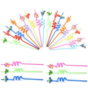 24pcs reusable dinosaur straws, plastic dinosaur drinking straws for kids birthday party favors, 8 styles safari jungle dinosaur theme straws for dinosaur party decoration supplies.