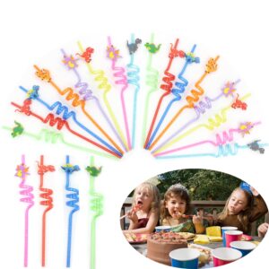 24pcs Reusable Dinosaur Straws, Plastic Dinosaur Drinking Straws for Kids Birthday Party Favors, 8 Styles Safari Jungle Dinosaur Theme Straws for Dinosaur Party Decoration Supplies.