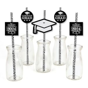 big dot of happiness graduation cheers paper straw decor - 2024 graduation party striped decorative straws - set of 24