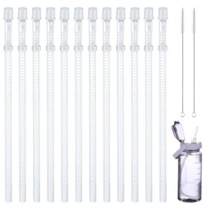 24 pack flexible straws with drinking straw caps long flexible plastic bendable straws flexible reusable straws with 2 straw cleaning brushes for jumbo mugs water bottle (white, 15 inch)